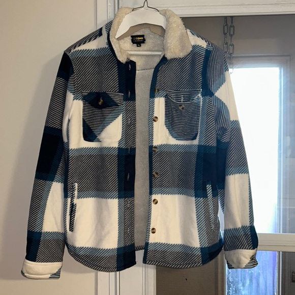Jackets & Coats | Sogo Blue White Buffalo Check Sherpa Lined Jacket ...